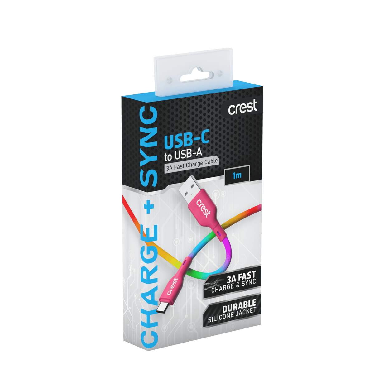 USB-C to USB-A Cable 1m - Rainbow