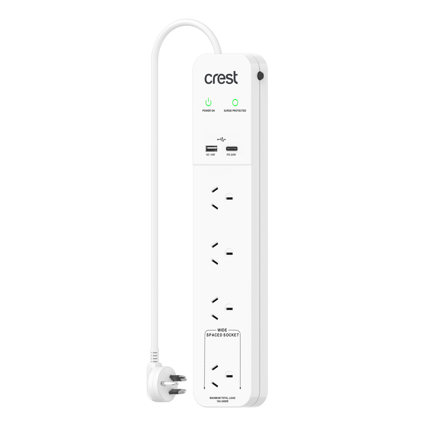 PD 20W Power Board 4 Sockets with 2 USB Outlets & Surge Protection