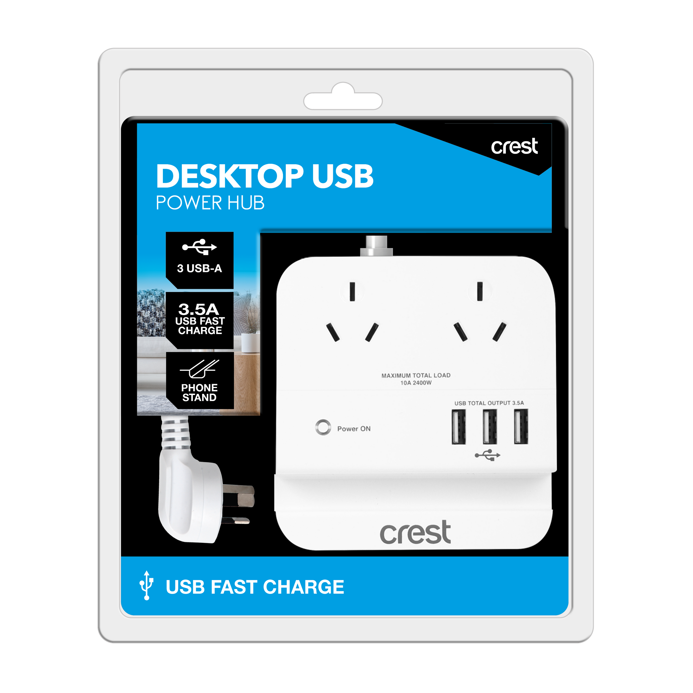 Power Hub 2 Sockets with 3 USB Outlets
