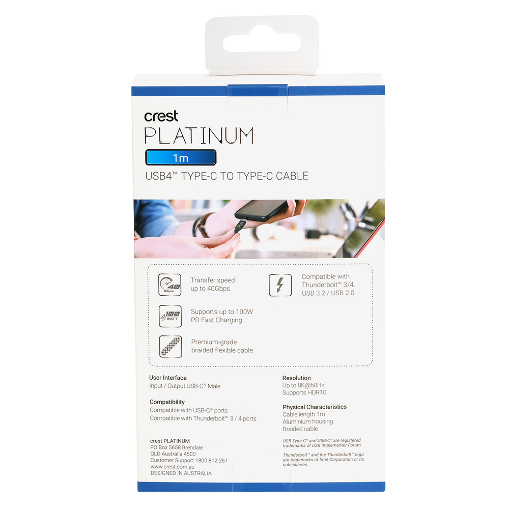 Platinum USB 4 - USB-C To USB-C Cable 1M