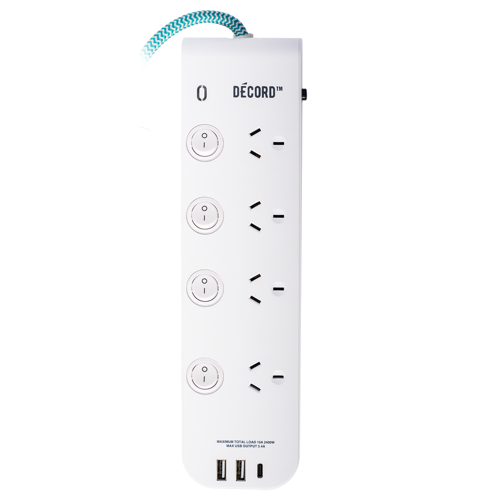 Décord Multi-Use Power Board 4 Sockets with USB Charging