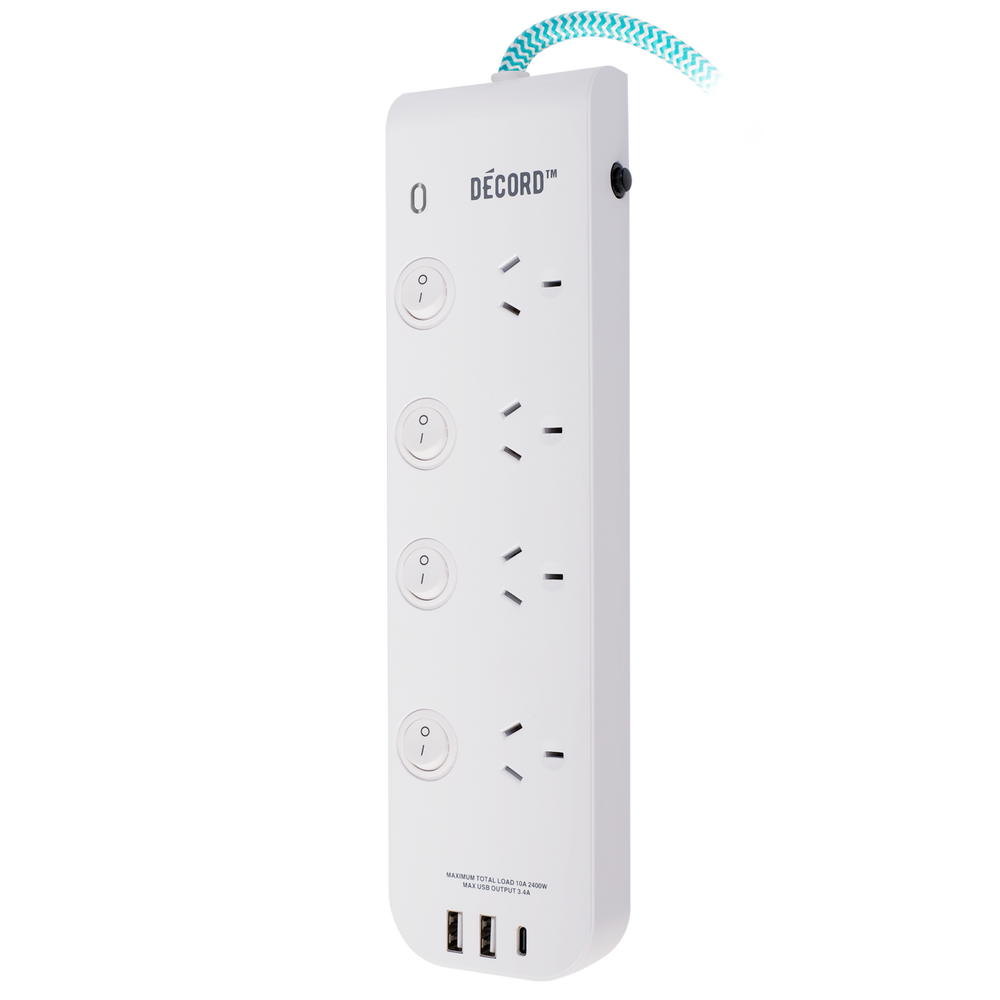Décord Multi-Use Power Board 4 Sockets with USB Charging