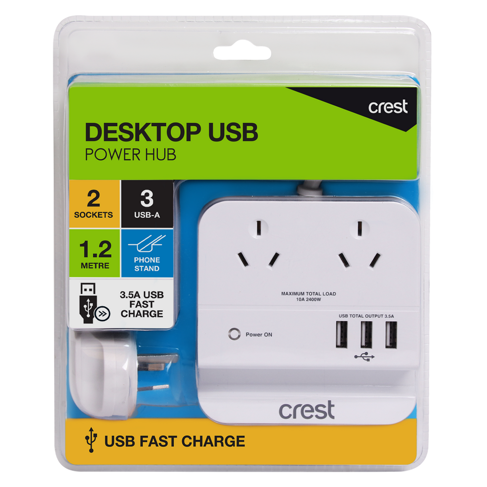 Power Hub 2 Sockets with 3 USB Outlets