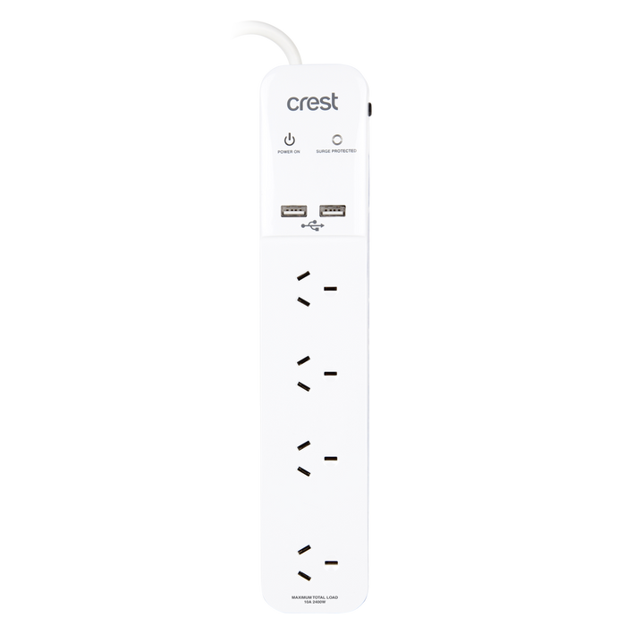 Power Board 4 Sockets with 2 USB Ports & Surge Protection