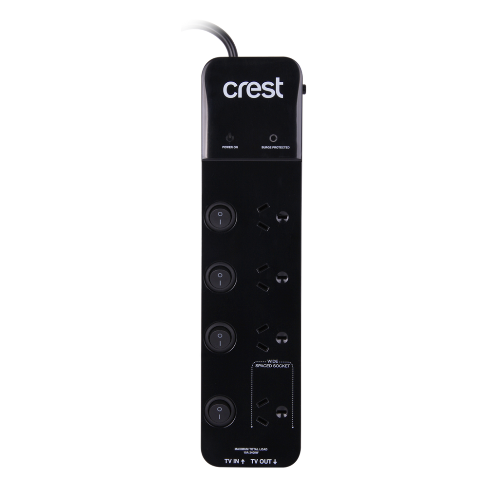 Power Board 4 Socket 4 Switch TV Surge Protected