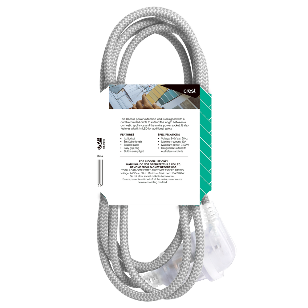 Décord Extension Lead - 3M - Grey