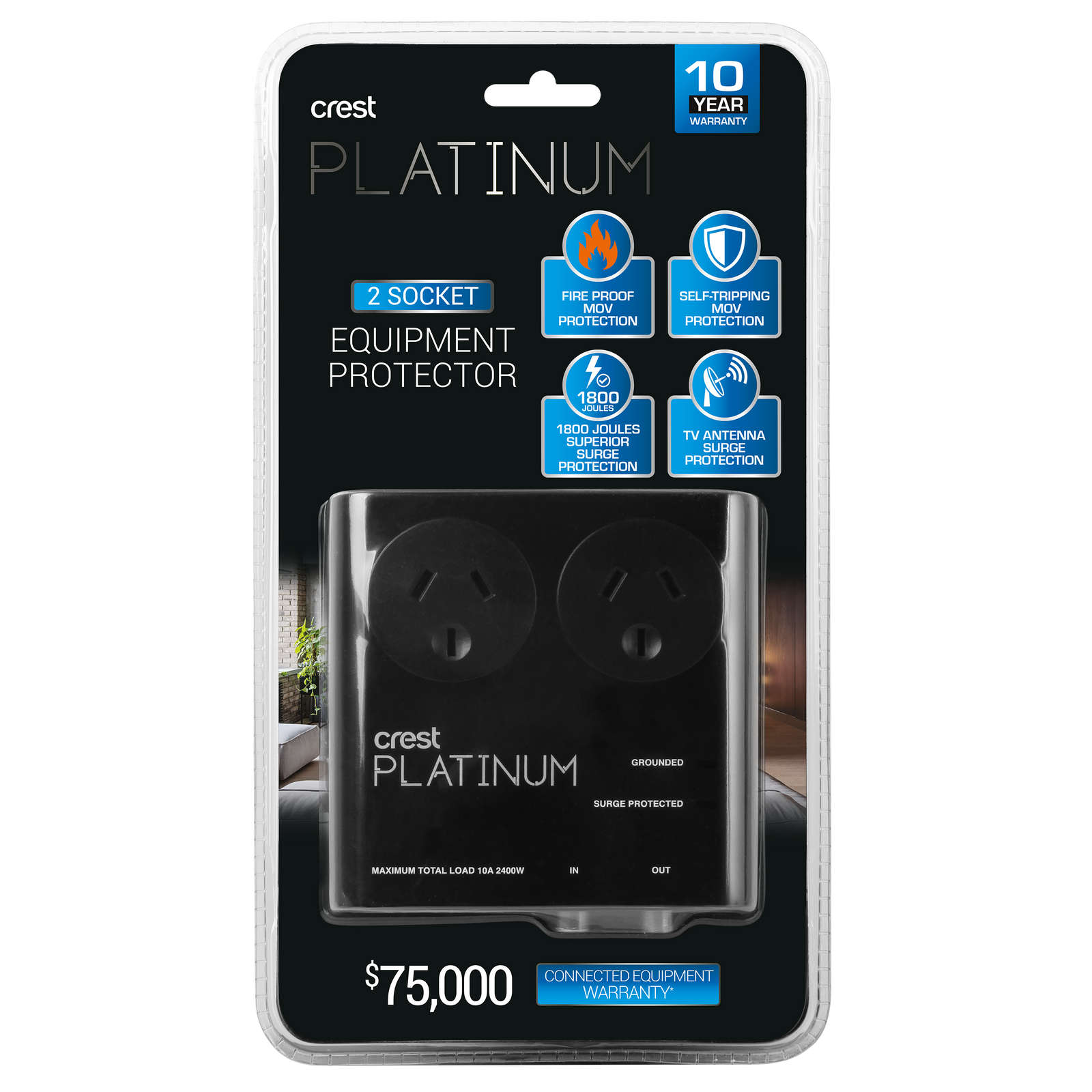 Platinum Surge Protector 2 Socket Plus Coax