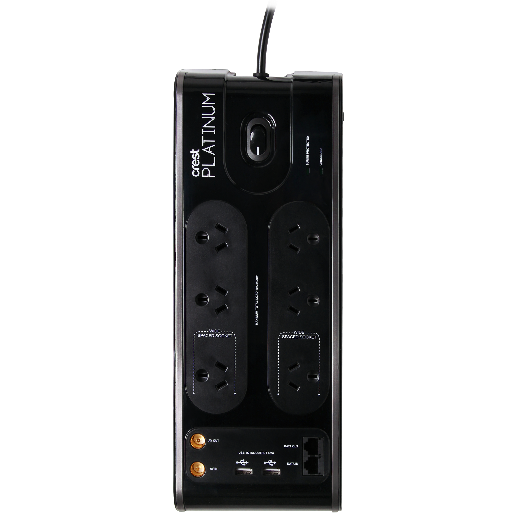 Platinum Power Board 6 Socket 2 USB Surge Coax & Data