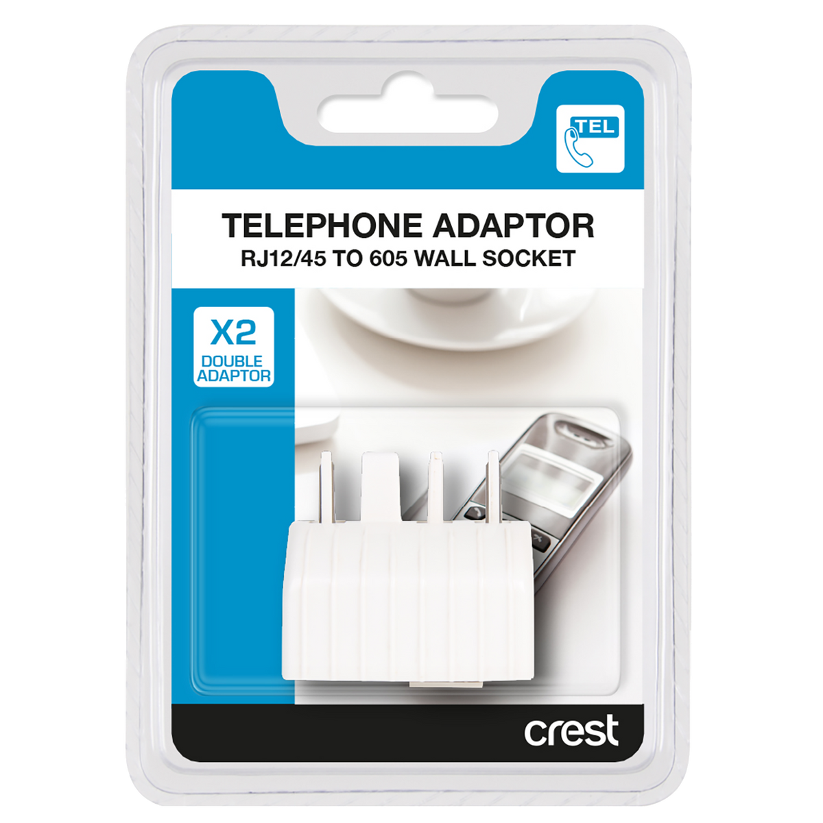 Telephone Double Adaptor RJ12/45 To 605 Wall Socket